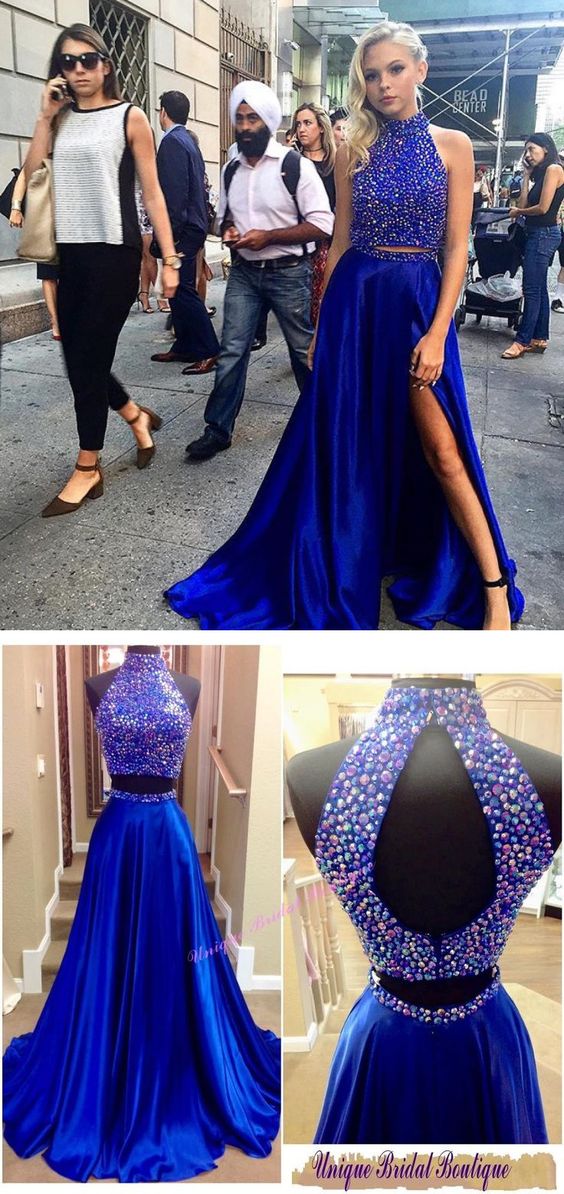 Royal Blue Prom Dresses,2 Piece Prom Gown,two Piece Prom Dresses,satin ...